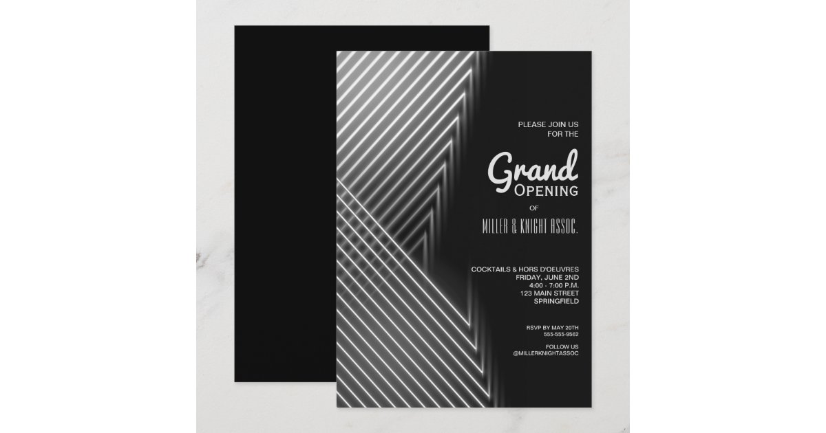 Grand Opening White Neon Lights Invitations | Zazzle