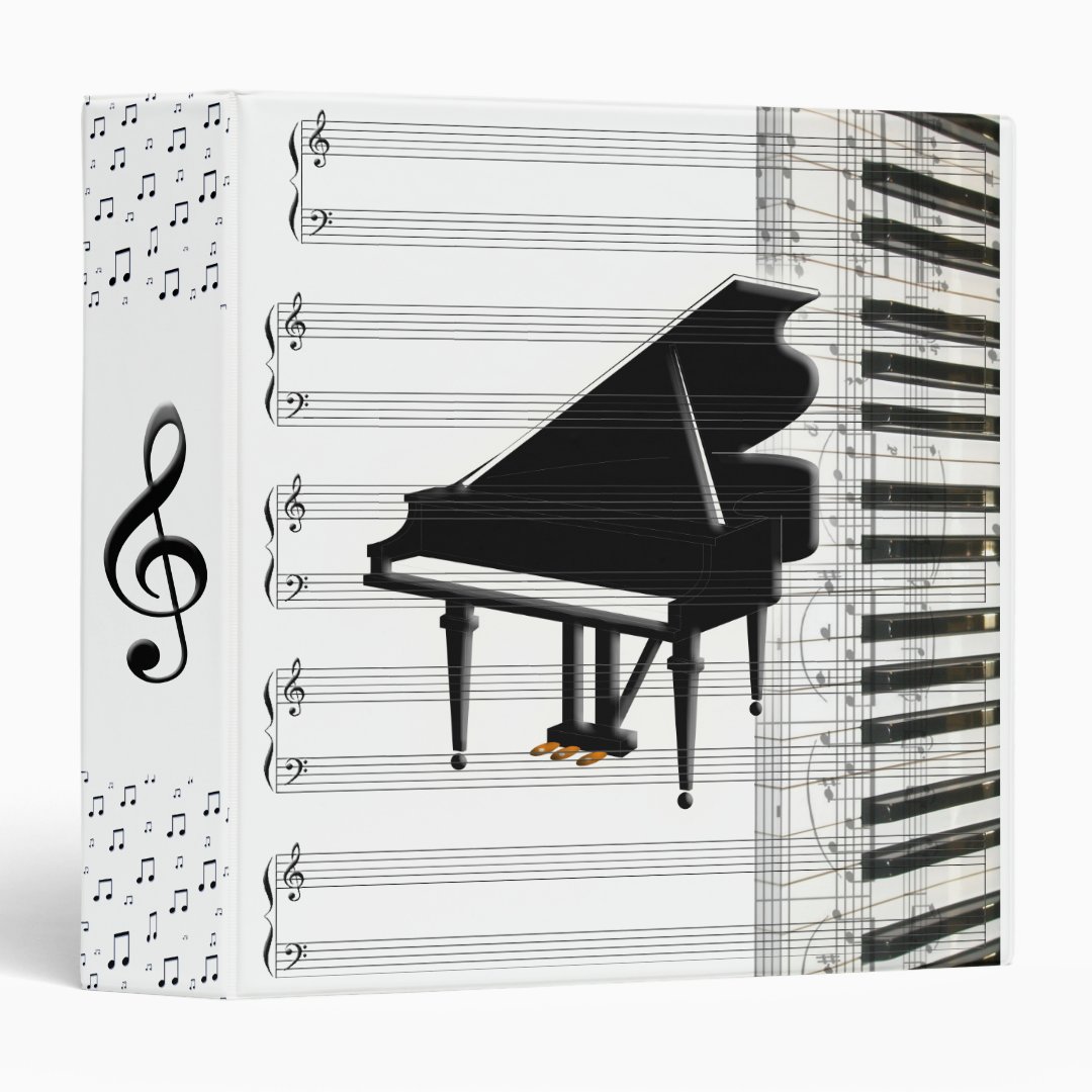 Grand Piano Keyboard Music Notes and Staff Binder | Zazzle
