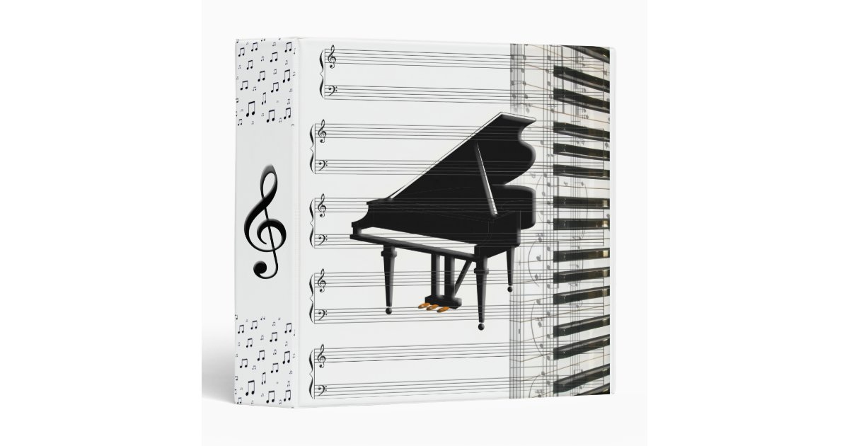Grand Piano Keyboard Music Notes and Staff Binder | Zazzle