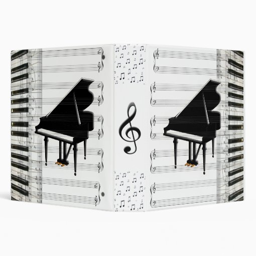 Grand Piano Keyboard Music Notes and Staff Binder | Zazzle