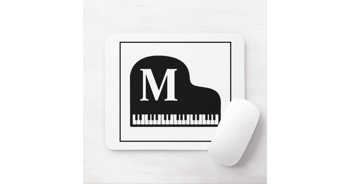 Grand Piano Monogram Pianist Black and White Mouse Pad | Zazzle