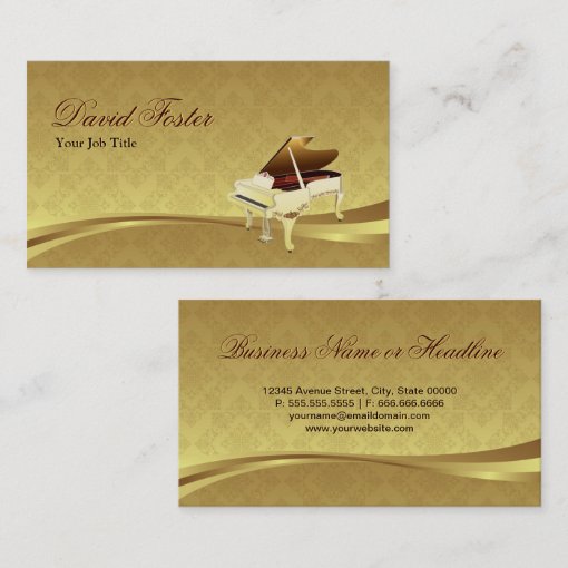 Grand Piano Musical Instrument Elegant Damask Gold Business Card | Zazzle