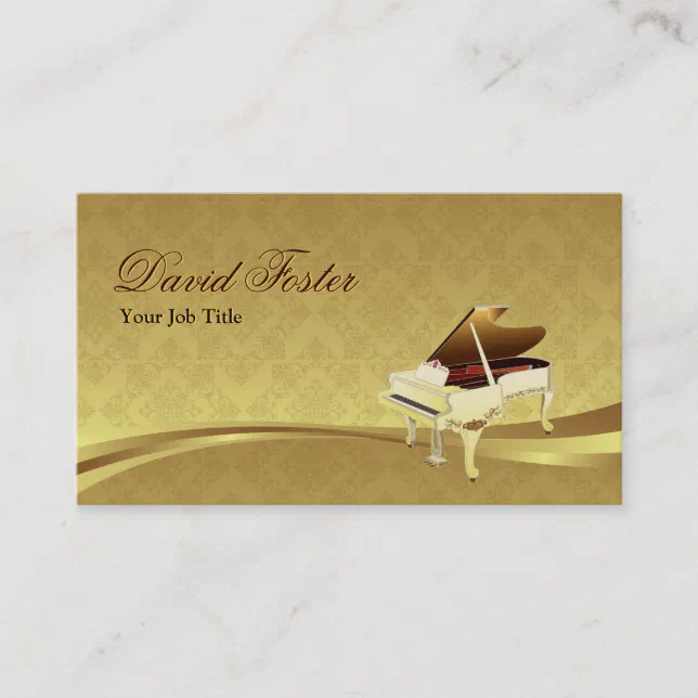 Grand Piano Musical Instrument Elegant Damask Gold Business Card | Zazzle