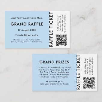 Grand Raffle Prize Draw QR Code Blue Event Ticket | Zazzle