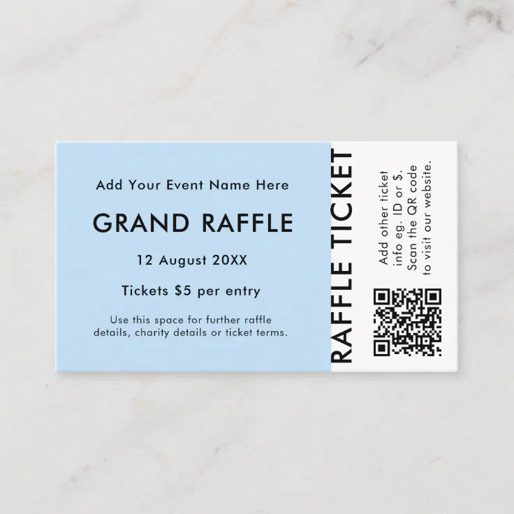 Grand Raffle Prize Draw QR Code Blue Event Ticket | Zazzle