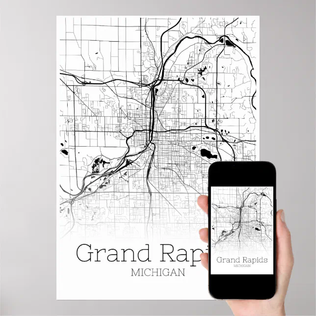 Grand Rapids Map - Michigan - City Map Poster | Zazzle