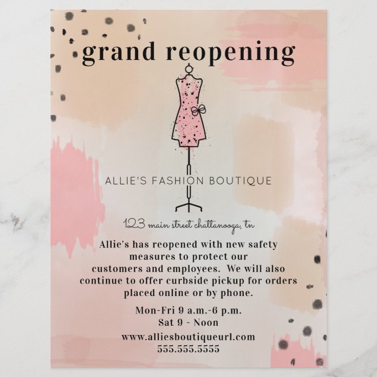 Grand Reopening Boutique Store Abstract Blush Flyer | Zazzle