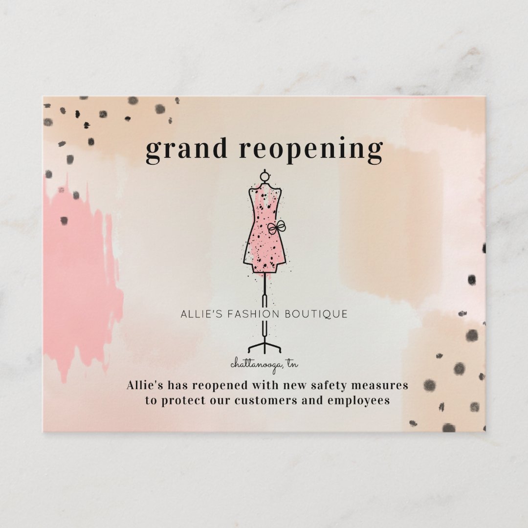 Grand Reopening Clothing Boutique Store Pink Postcard | Zazzle