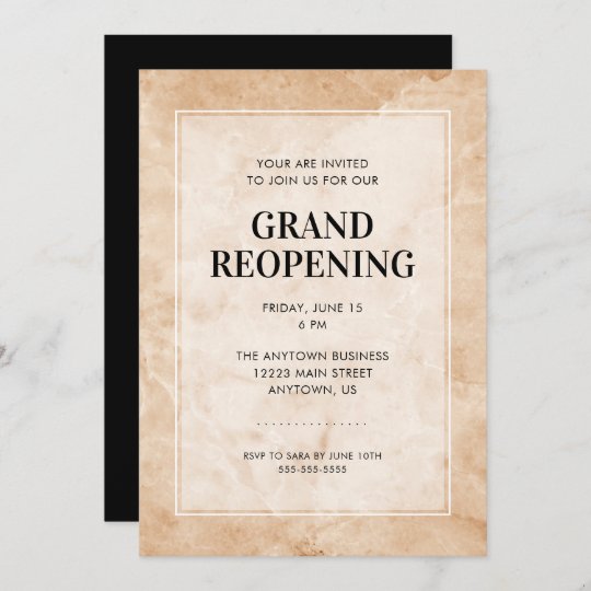 Grand Reopening Event Stylish Marble Background Invitation | Zazzle.com