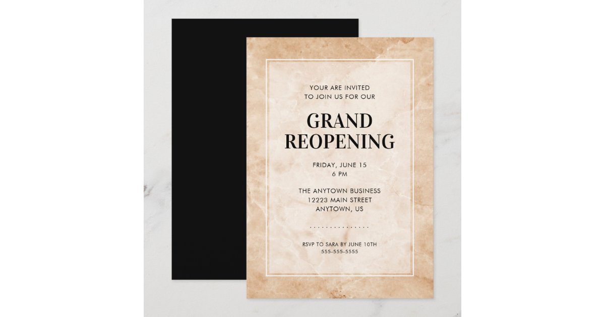 Grand Reopening Event Stylish Marble Background Invitation | Zazzle