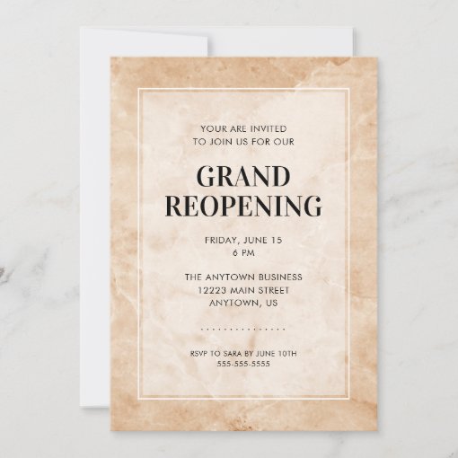 Grand Reopening Event Stylish Marble Background Invitation | Zazzle