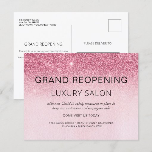 Grand Reopening Glam Glitter Hair Salon Announcement Postcard | Zazzle