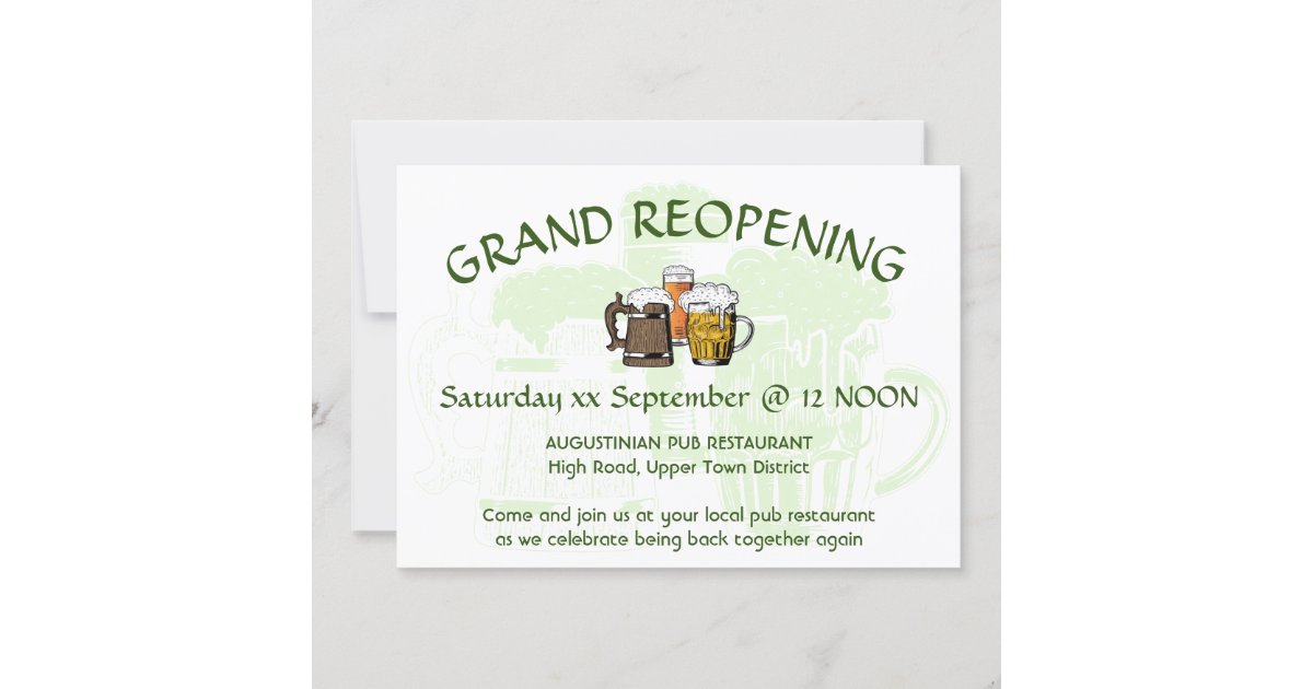 GRAND REOPENING Pub Reunion Customizable MINT Invitation | Zazzle