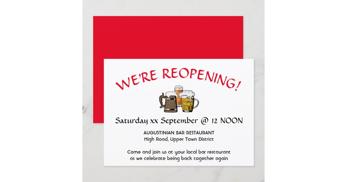GRAND REOPENING Pub Reunion Customizable RED Invitation | Zazzle