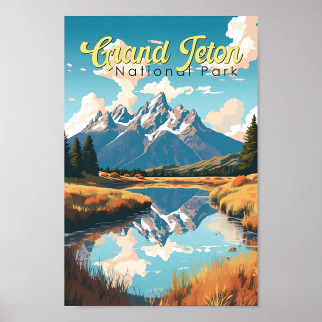 Grand Teton National Park Illustration Retro Poster | Zazzle