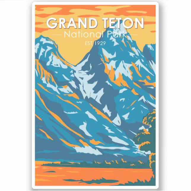 Grand Teton National Park Wyoming Retro Sticker | Zazzle