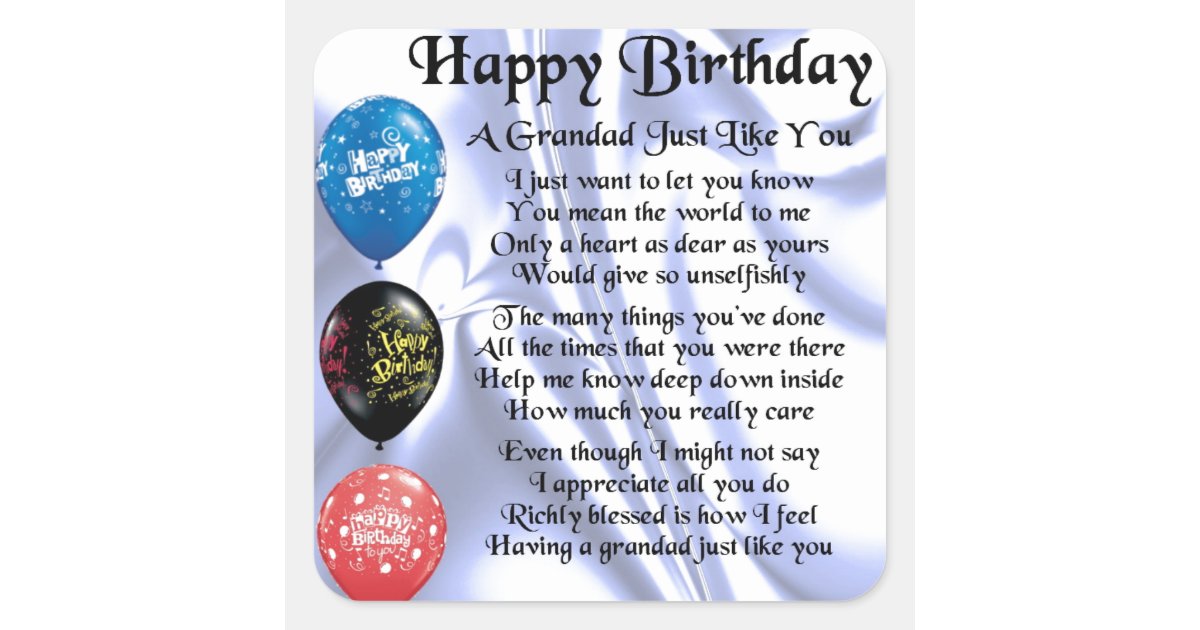 Grandad Poem Happy Birthday Design Square Sticker Zazzle