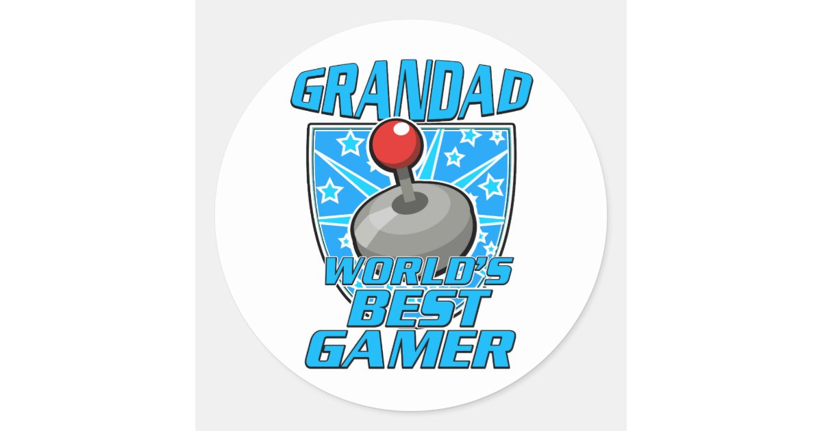 Grandad World's best gamer retro logo Classic Round Sticker | Zazzle