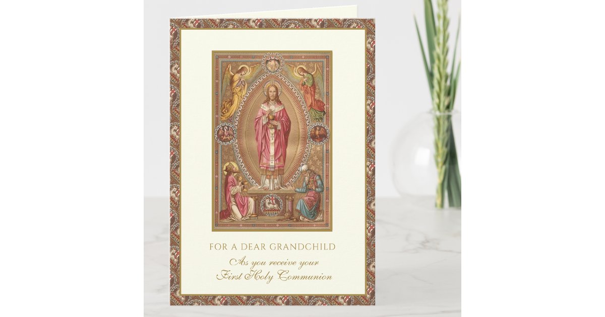 Grandchild First Holy Communion Jesus Angels Card | Zazzle