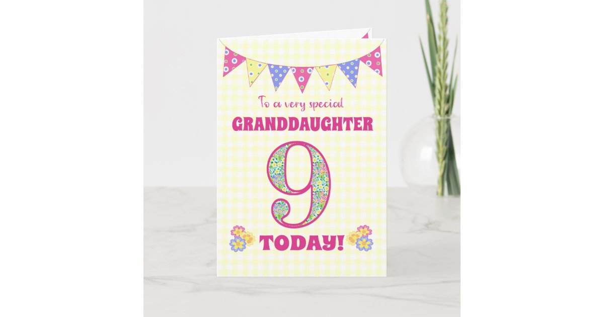 Granddaughter 9th Birthday Primroses Bunting Card | Zazzle