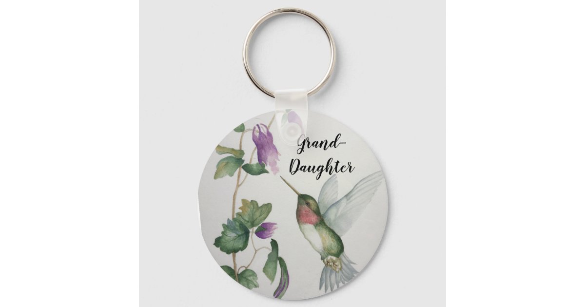 Granddaughter Elegant Hummingbird Button Keychain | Zazzle