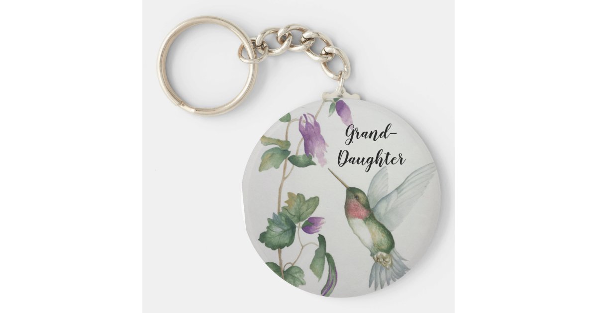 Granddaughter Elegant Hummingbird Button Keychain | Zazzle.com