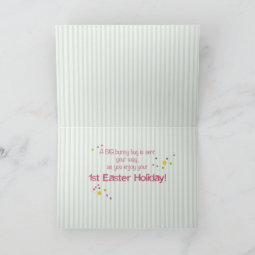 Granddaughter First Easter, Bunny Ribbon on Stripe Holiday Card | Zazzle