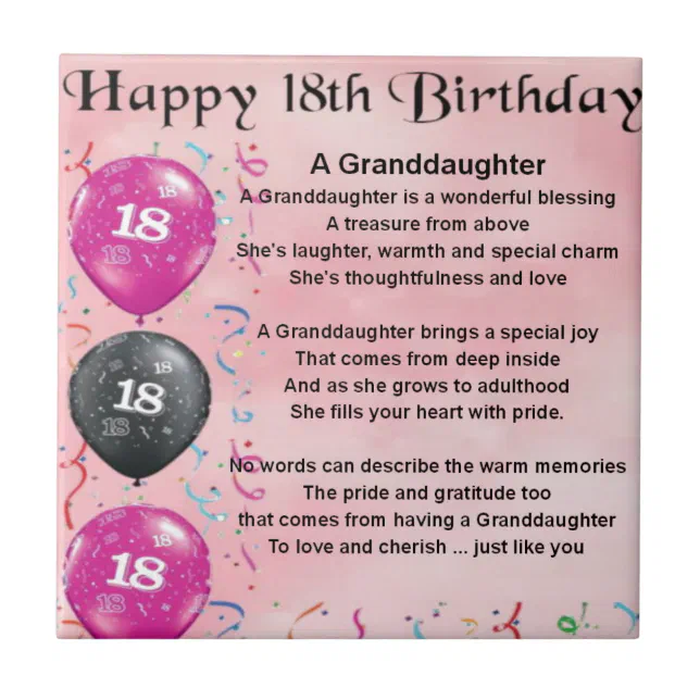 Granddaughter Poem - 18th Birthday Tile | Zazzle