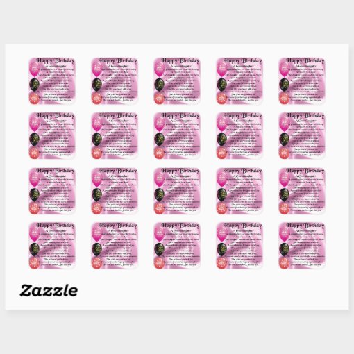 Granddaughter Poem Happy Birthday Design Square Sticker Zazzle