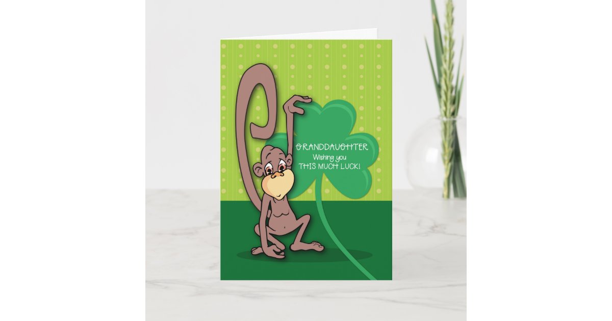 Granddaughter, St. Patrick's Day Monkey & Shamrock Card | Zazzle