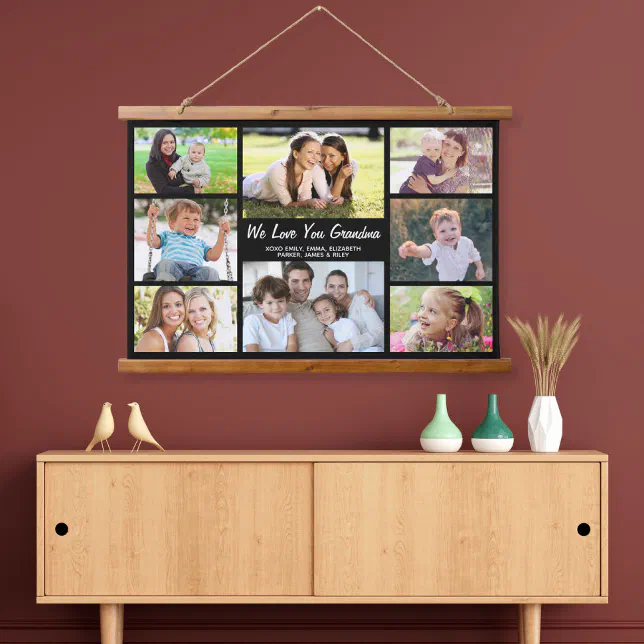 Grandma 8 Photo Collage Black Hanging Tapestry | Zazzle