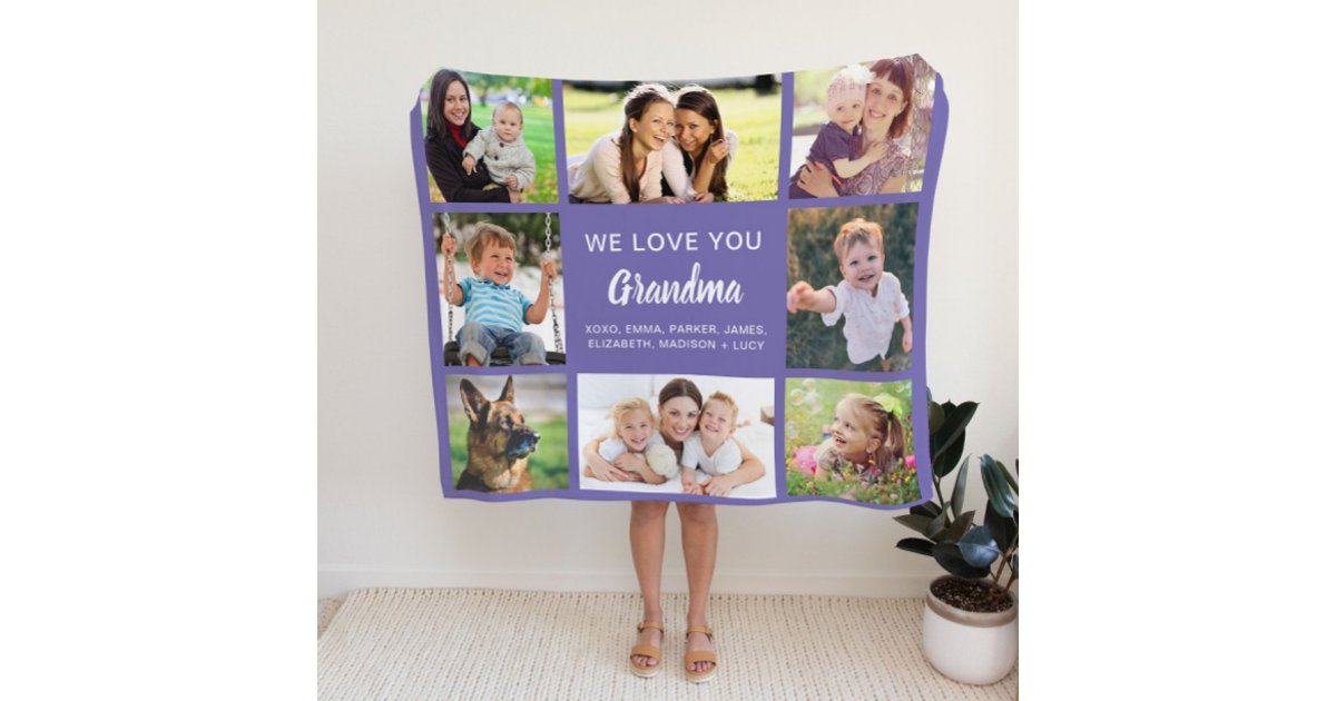 Grandma 8 Photo Collage Purple Fleece Blanket | Zazzle