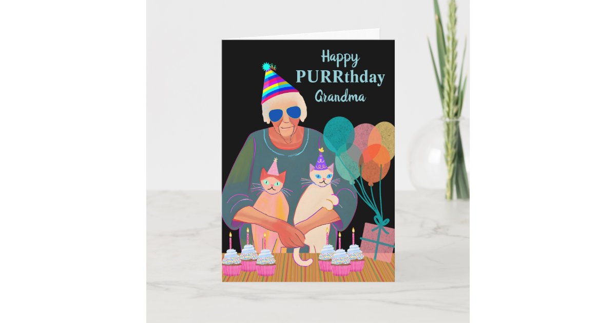 Grandma Birthday Cats with Party Hats Cupcakes Card | Zazzle