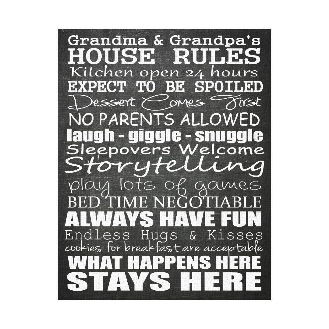 Grandma & Grandpa's House Rules 11x14 Canvas | Zazzle