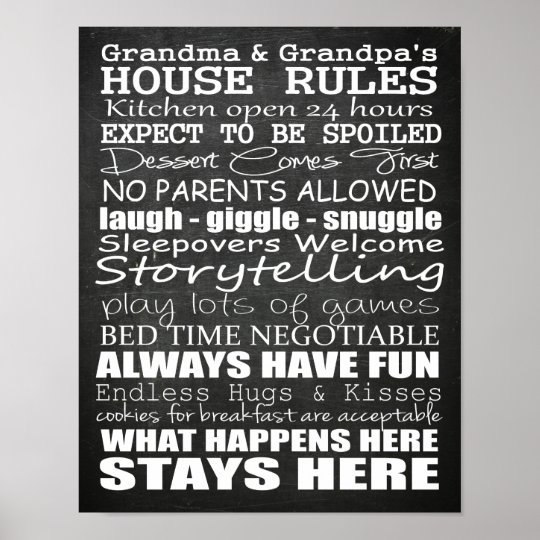 Grandma & Grandpa's House Rules Poster Chalkboard | Zazzle.com