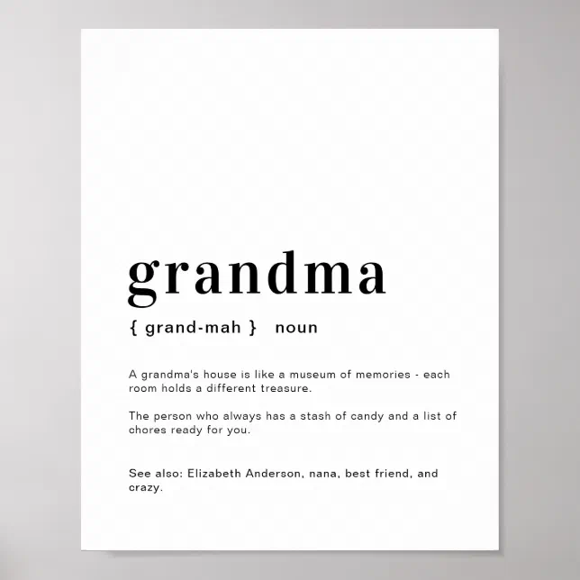 Grandma, Granny, Grandmother, Nana Definition Poster | Zazzle