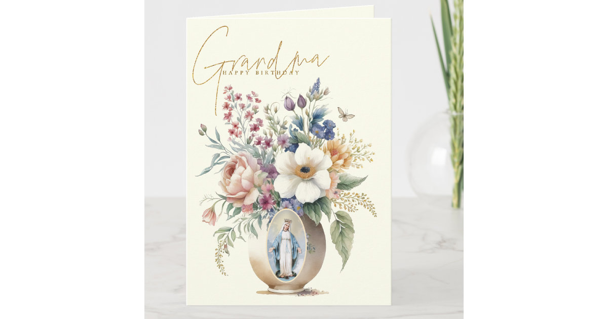 Grandma Happy Birthday Floral Religious Thank You Card | Zazzle