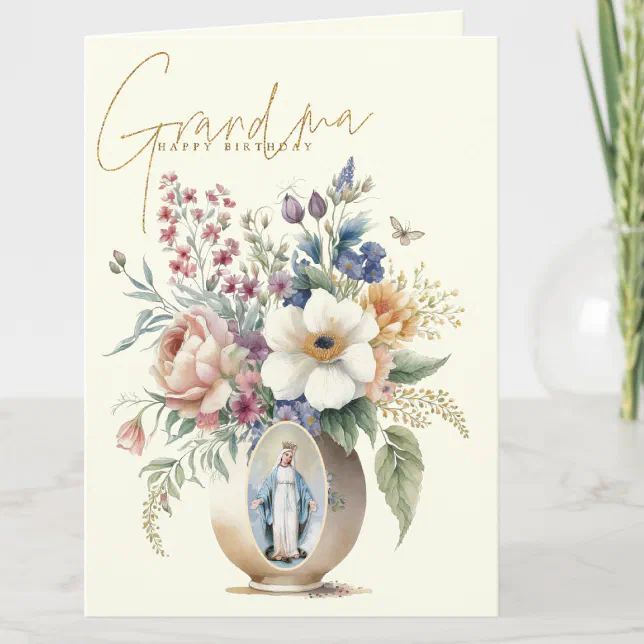 Grandma Happy Birthday Floral Religious Thank You Card | Zazzle