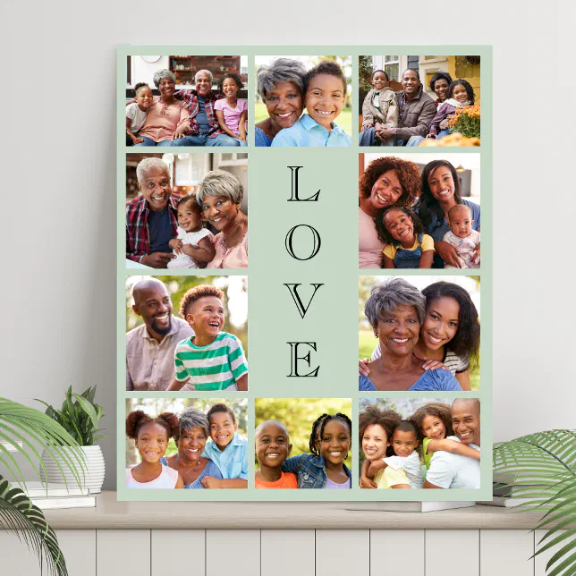 Grandma Love 10 Photo Collage Sage Green Faux Canvas Print | Zazzle