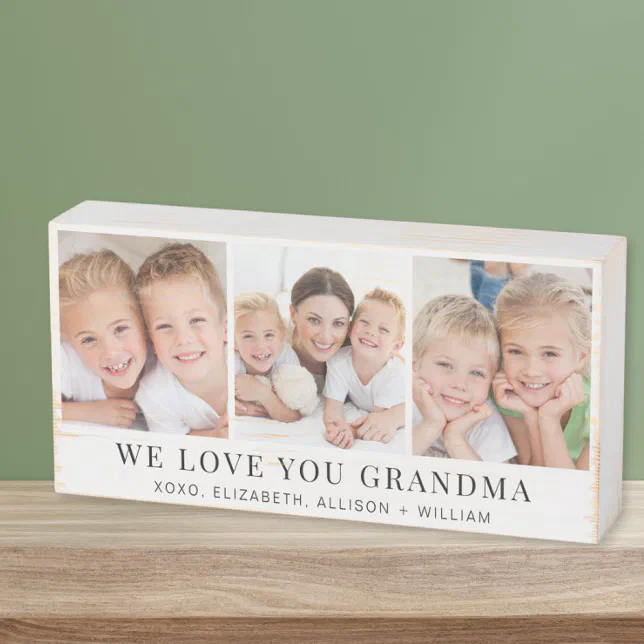 Grandma Love You 3 Photo Collage Wooden Box Sign | Zazzle