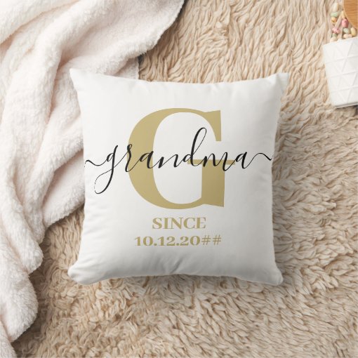 Grandma Monogram Elegant Script Subtle Ochre Throw Pillow | Zazzle