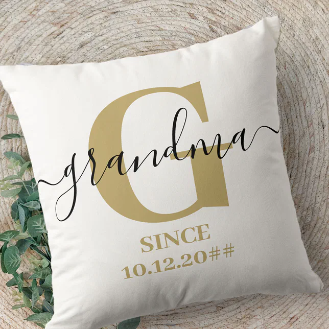 Grandma Monogram Elegant Script Subtle Ochre Throw Pillow | Zazzle
