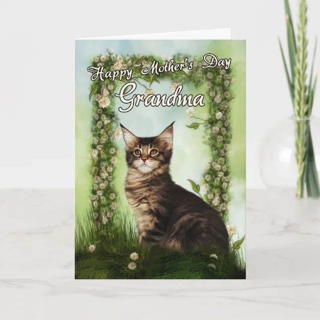 Grandma Mother's Day Card With Cute Cat | Zazzle