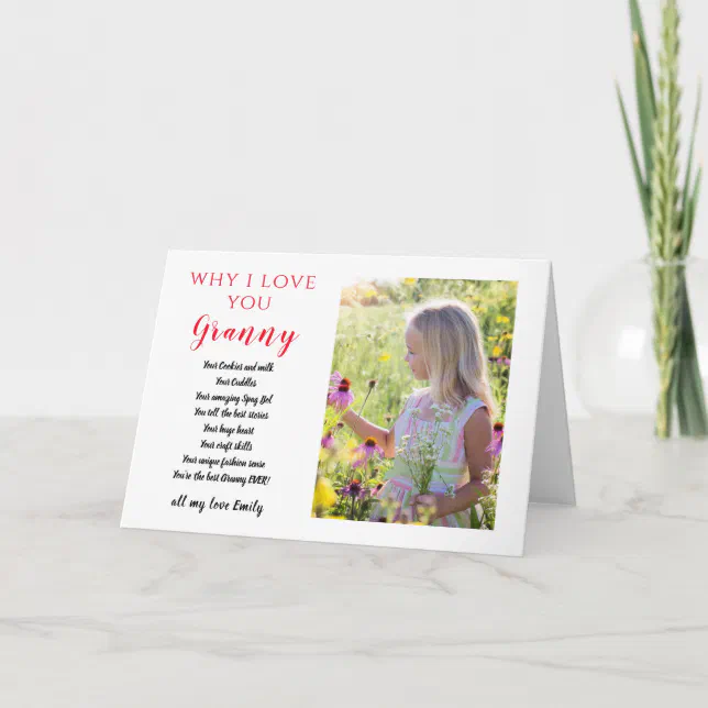 Grandma photo gift all the reasons you love her card | Zazzle