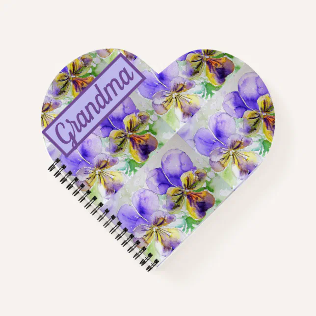Grandma Purple Flower Pretty Violas Watercolour Notebook | Zazzle