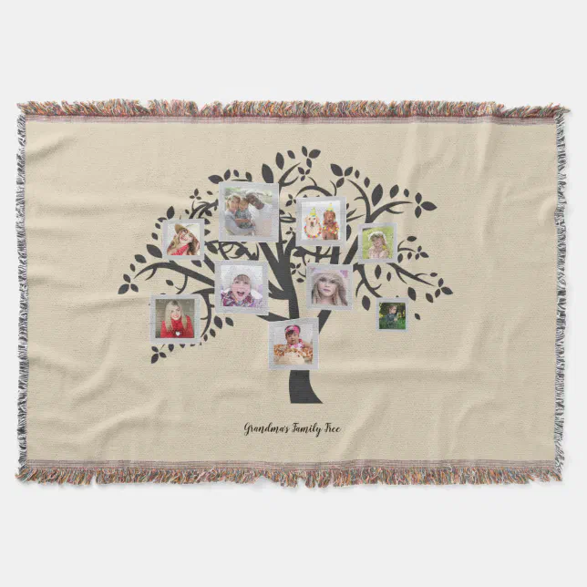 Grandmas Family Tree Photo Collage Gift Throw Blanket | Zazzle