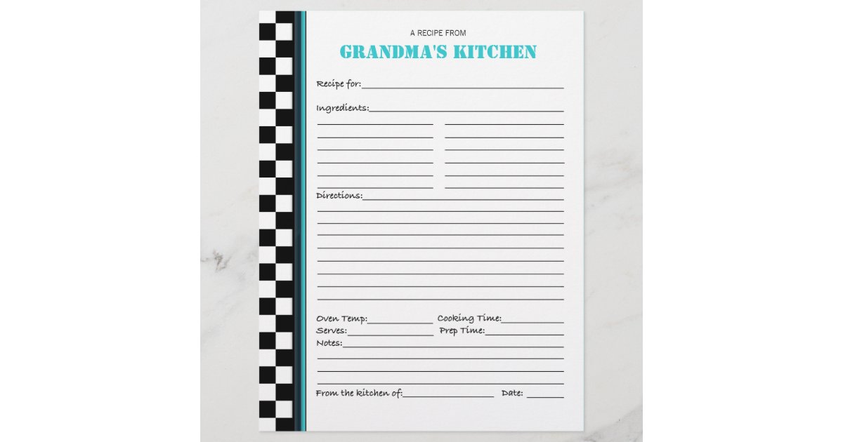 Grandma's Kitchen Checkered Recipe Stencil | Zazzle