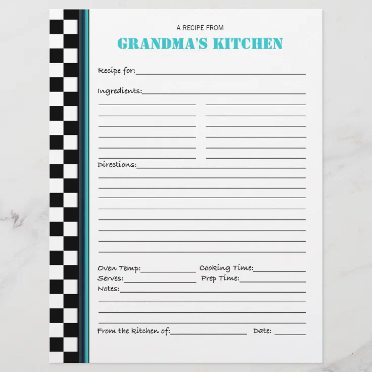 Grandma's Kitchen Checkered Recipe Stencil | Zazzle