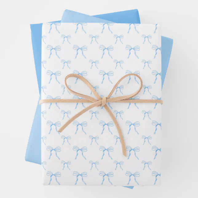 Grandmillennial Blue Bow Wrapping Paper Sheet Set | Zazzle