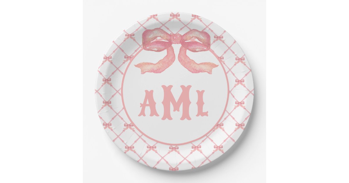 Grandmillennial Chinoiserie Monogram Bamboo & Bow Paper Plates | Zazzle